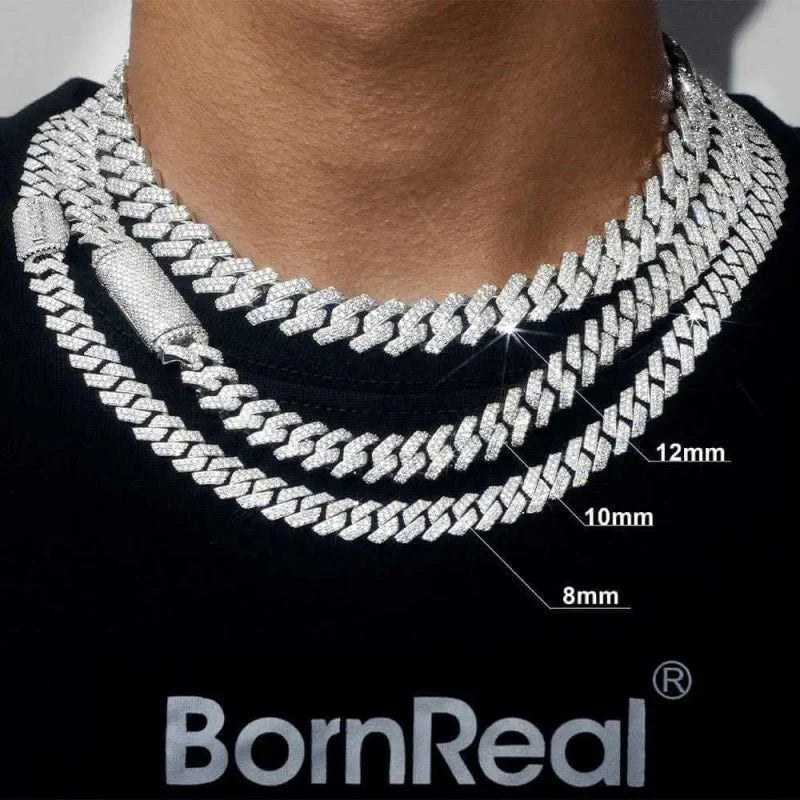 925 Silver Moissanite Diamonds Cuban Link Chain-Bornreal Jewelry