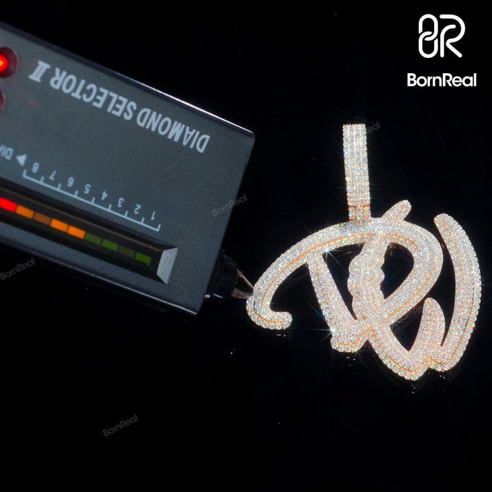 Iced Out Rose Gold Cursive Font Custom Letter Pendant – Bornreal Jewelry