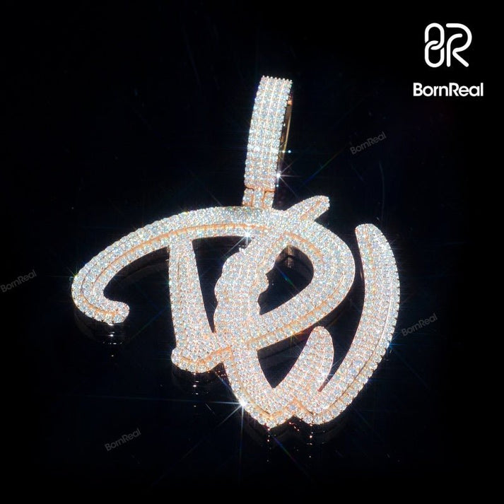 Iced Out Rose Gold Cursive Font Custom Letter Pendant – Bornreal Jewelry