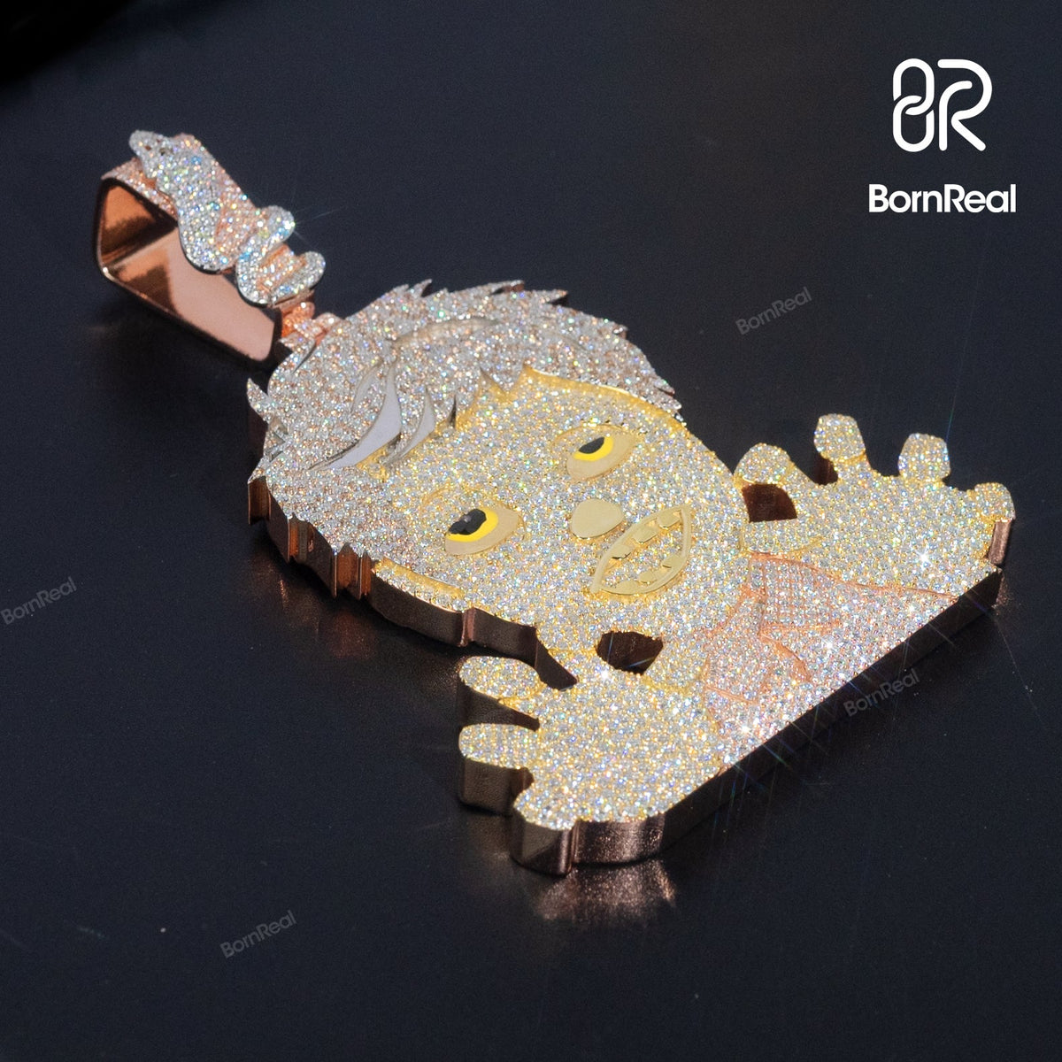 Rose Gold Two-tone Zombie Emoji Iced Out Custom Pendant – Bornreal Jewelry