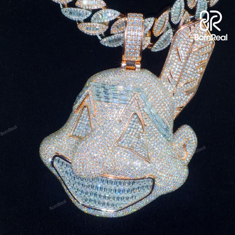 Custom VVS Moissanite 925 Silver 3D Cartoon Pendant Men Fine Jewelry C