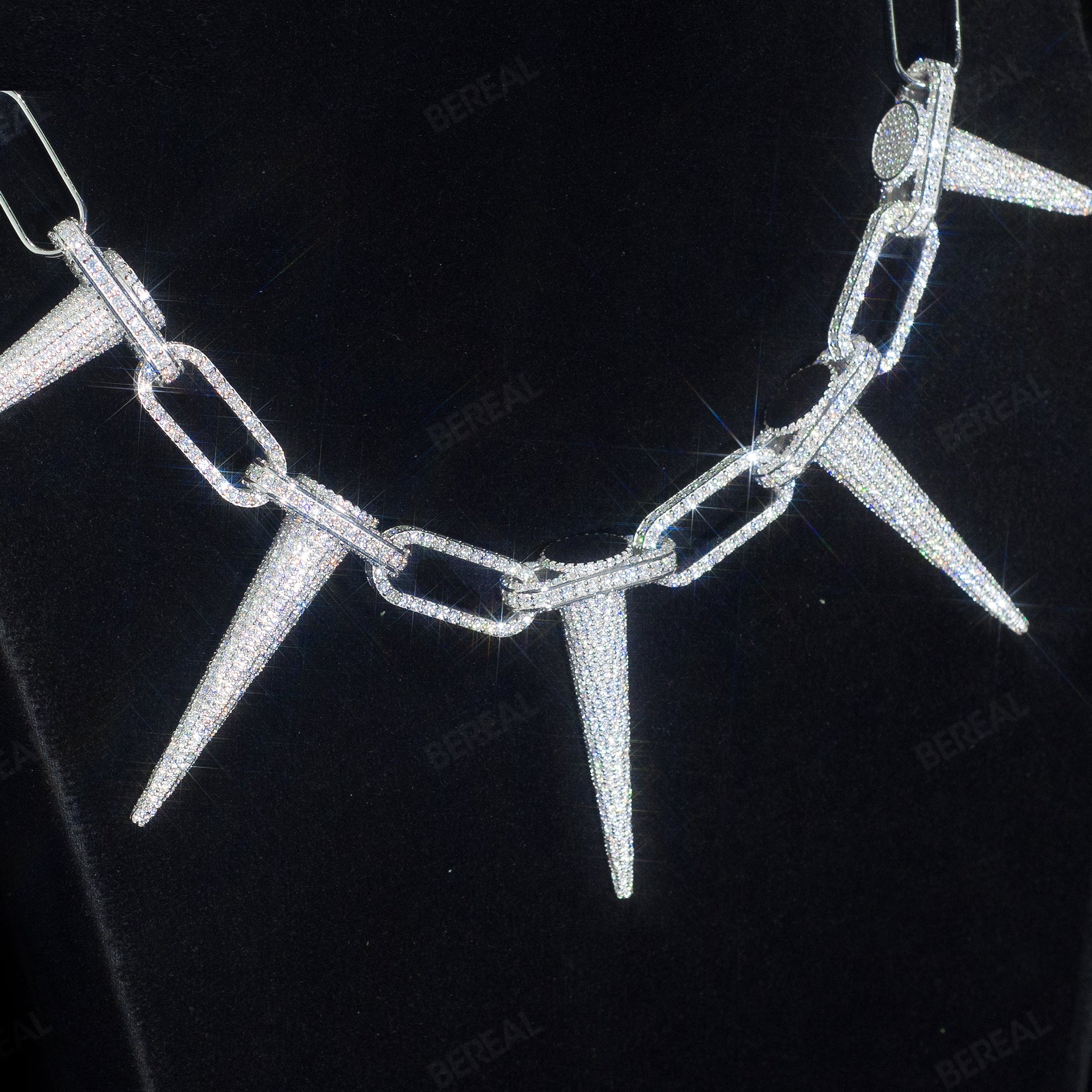 Iced Out Moissanite Spiked Rave Thorns Cuban Chain Custom 925 Silver 1